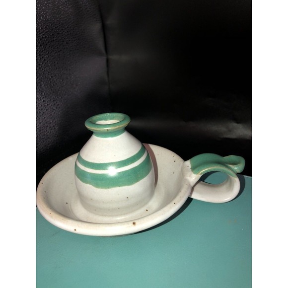 Accents | Dukeman Hand Thrown Candle Stick Holder W Handle Green ...